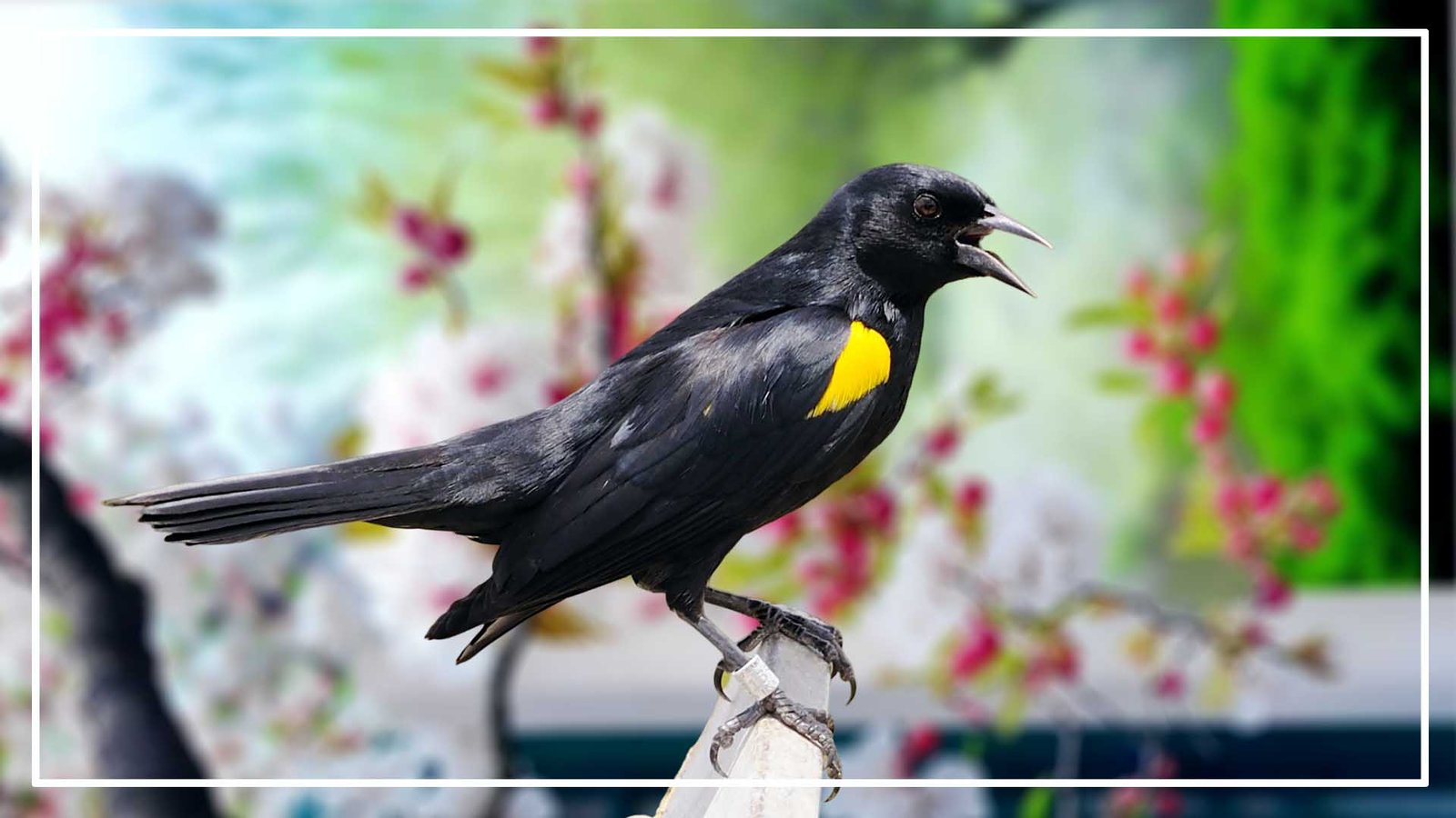 14 Black Birds With Yellow Stripe On Wing
